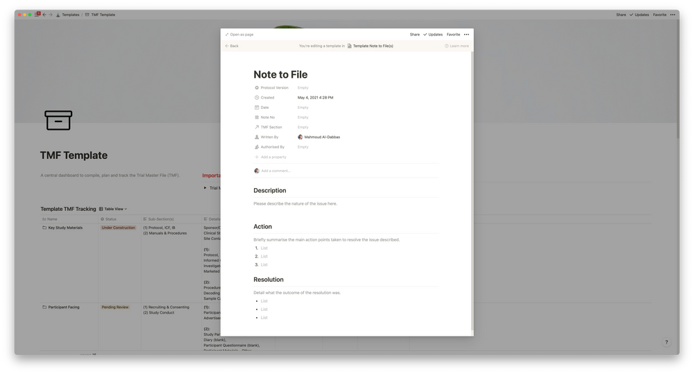 Trial Master File (TMF): Notion Template
